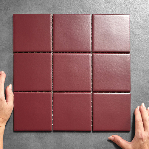 Stanmore Burgundy Small Square Porcelain Mosaic Tile | Temple & Webster