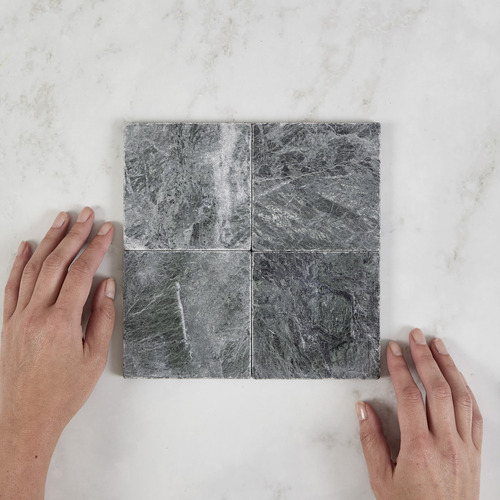 Isha 100 x 100mm Tumbled Green Marble Square Tile | Temple & Webster