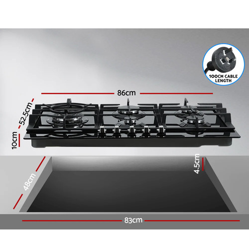 Black Devanti 5 Burner Gas Cooktop | Temple & Webster