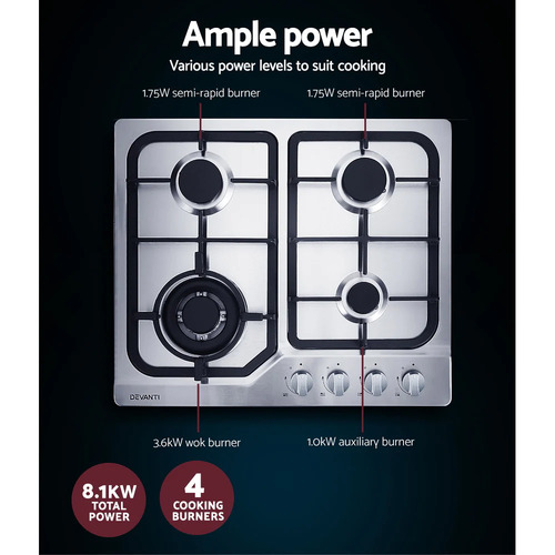 Silver Devanti Stainless Steel Gas Cooktop | Temple & Webster