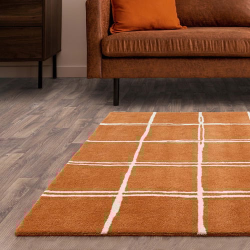 Rust Albany Grid Hand-Tufted Wool Rug | Temple & Webster