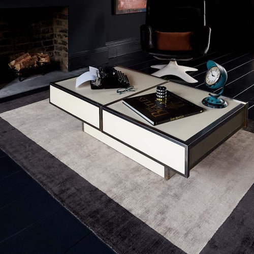 Charcoal Blade Border Hand-Woven Viscose Rug | Temple & Webster