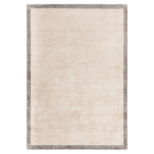 Silver Blade Border Hand-Woven Viscose Rug | Temple & Webster