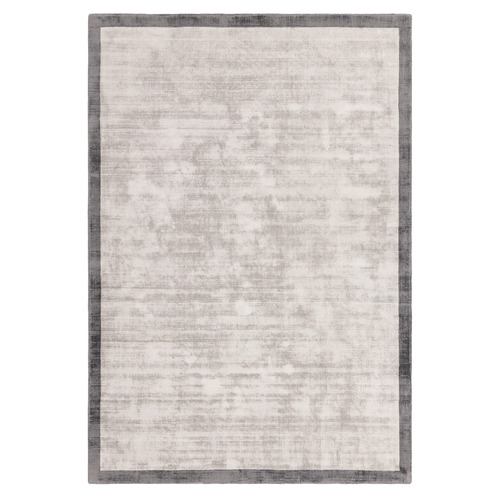 Grey Blade Border Hand-Woven Viscose Rug | Temple & Webster