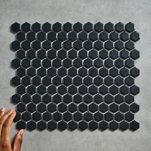 Remi 260 x 300mm Matt Black Hexagon Porcelain Mosaic Tile | Temple ...