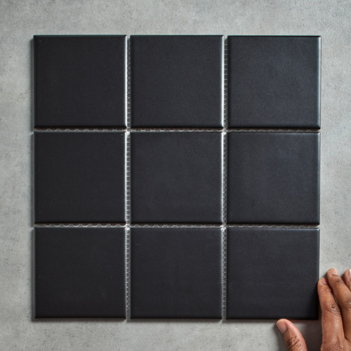 Sasha Matt Black Large Square Porcelain Mosaic Tile | Temple & Webster