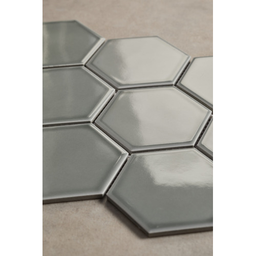 Remi 256 x 296mm Gloss Water Green Hexagon Porcelain Mosaic Tile ...
