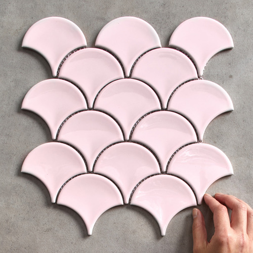 Marin Gloss Pastel Pink Fish Scale Porcelain Mosaic Tile | Temple & Webster