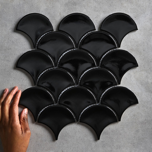 Marin Gloss Black Fish Scale Porcelain Mosaic Tile | Temple & Webster