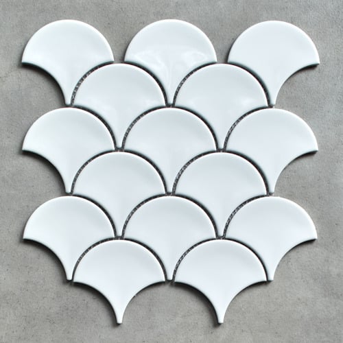 Marin Gloss White Fish Scale Porcelain Mosaic Tile | Temple & Webster