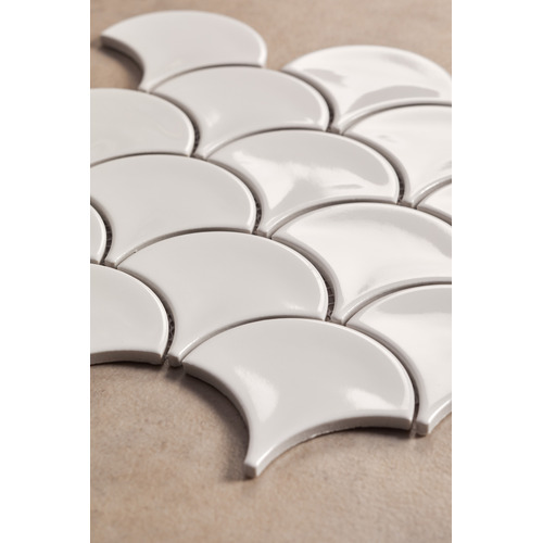 Marin Gloss White Fish Scale Porcelain Mosaic Tile | Temple & Webster