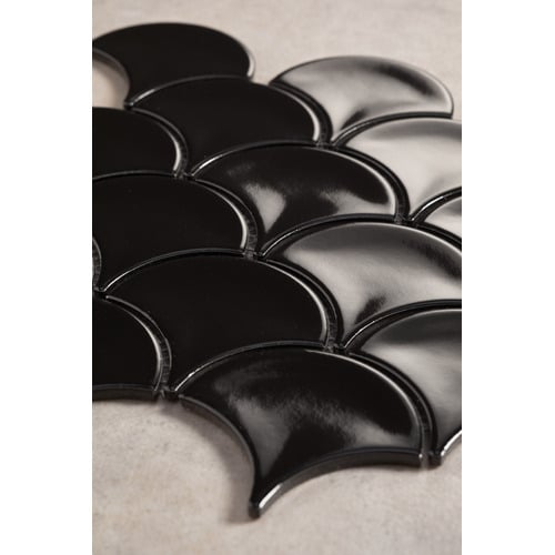 Marin Gloss Black Fish Scale Porcelain Mosaic Tile | Temple & Webster