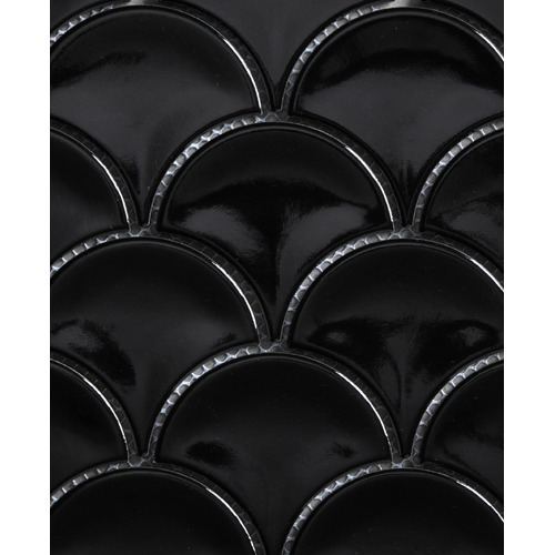 Marin Gloss Black Fish Scale Porcelain Mosaic Tile | Temple & Webster