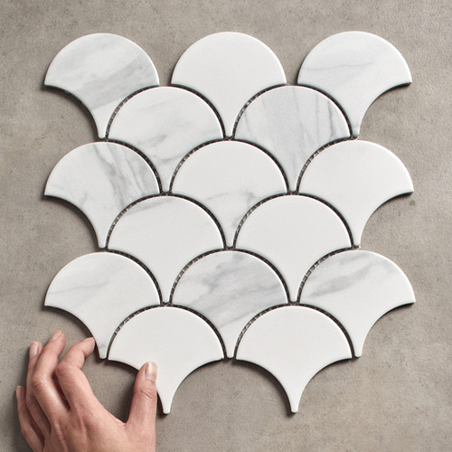 Marin Matt White Fish Scale Porcelain Mosaic Tile | Temple & Webster