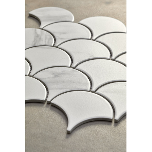 Marin Matt White Fish Scale Porcelain Mosaic Tile | Temple & Webster
