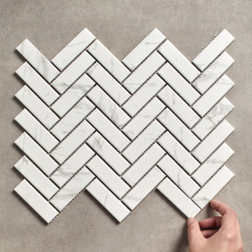 Scout Matt White Herringbone Porcelain Mosaic Tile | Temple & Webster