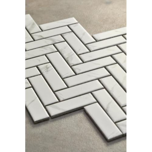 Scout Matt White Herringbone Porcelain Mosaic Tile | Temple & Webster