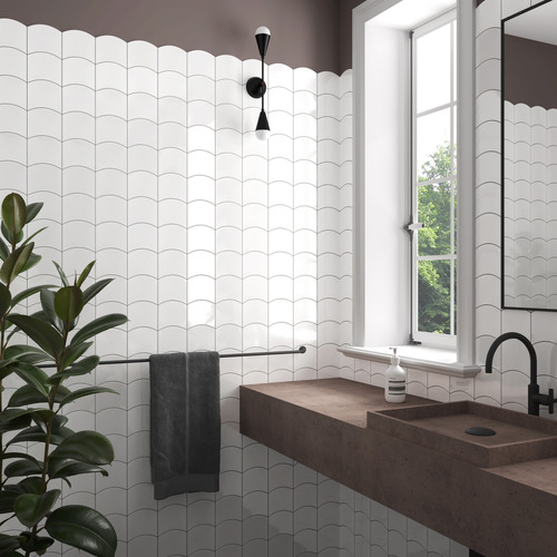 Riley Gloss White Wave Ceramic Tile | Temple & Webster