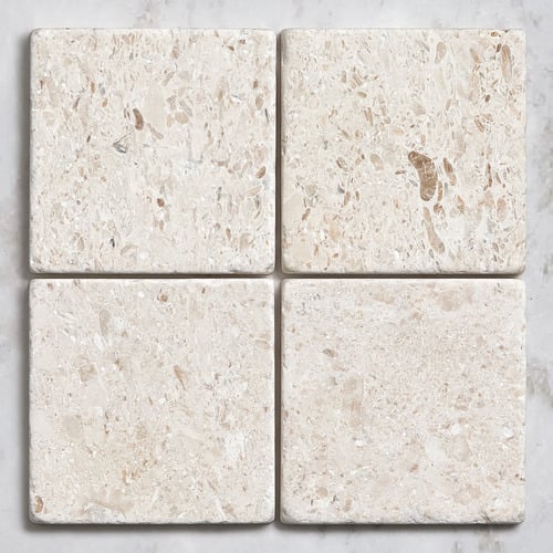 Apollo 100x100mm Tumbled White Limestone Square Tile | Temple & Webster