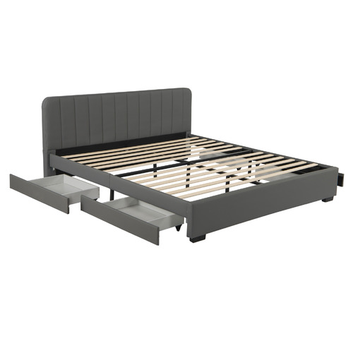AroyaHome Quincy Faux Leather Bed with Drawers | Temple & Webster