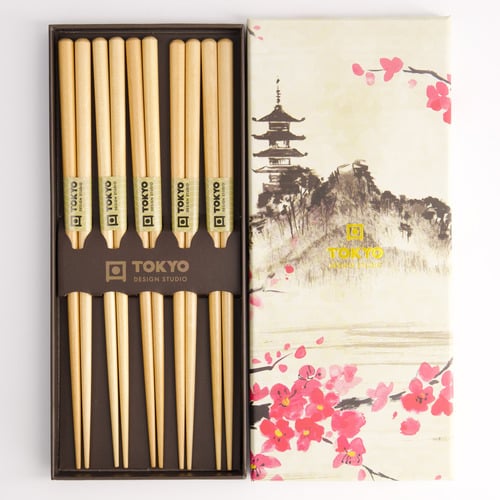 5 Pairs Bamboo Chopsticks Gift Set | Temple & Webster