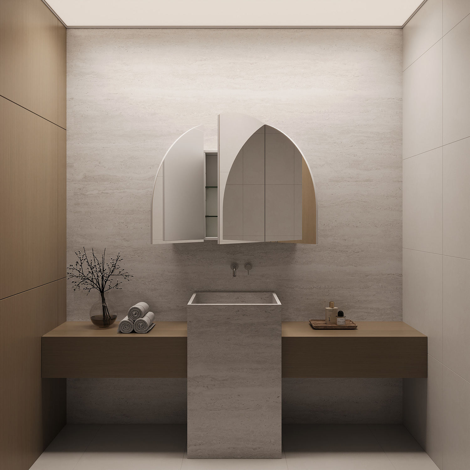 Massey 1200mm Matte White Arch Mirrored Shaving Cabinet with Glass ...