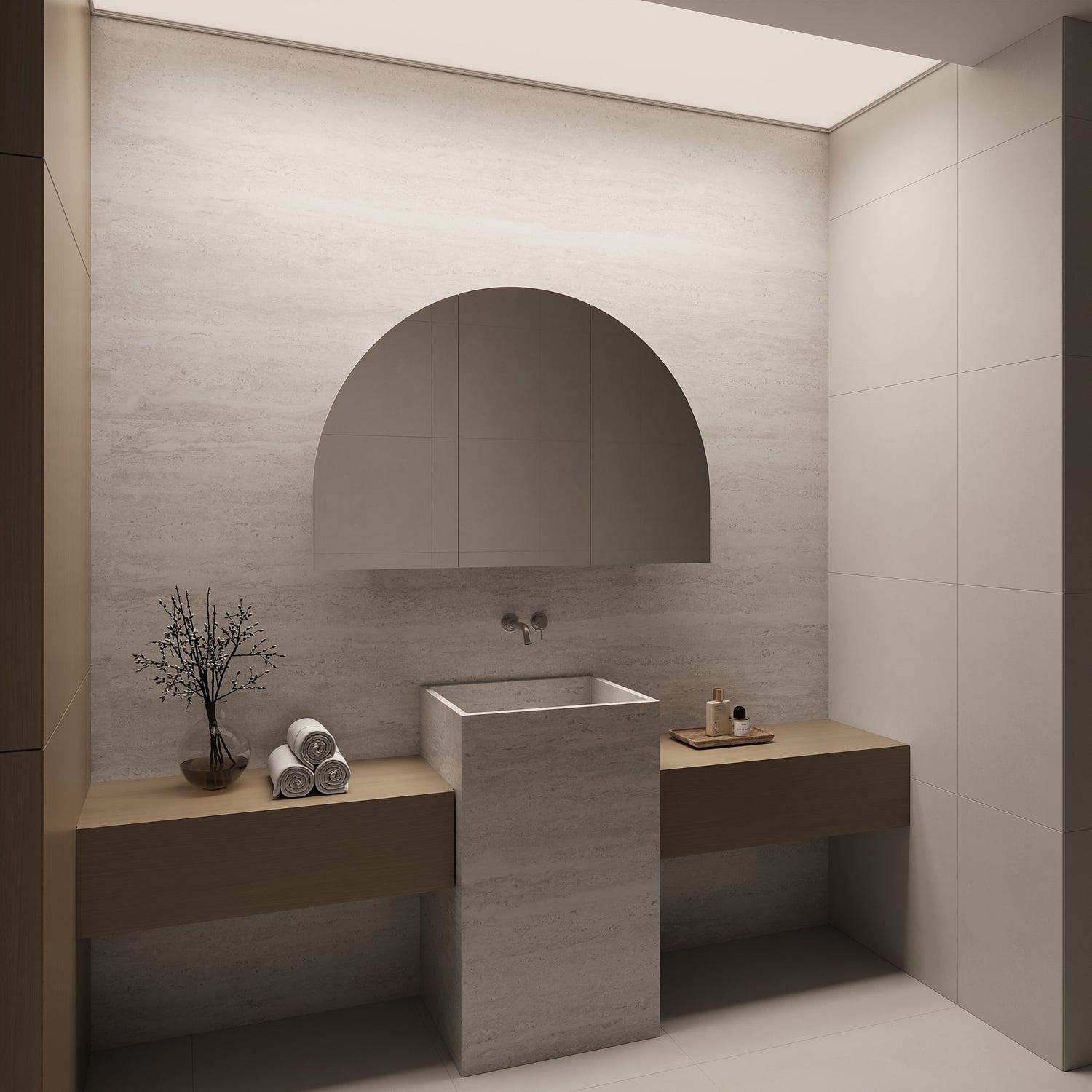 Massey 1200mm Matte White Arch Mirrored Shaving Cabinet with Glass ...