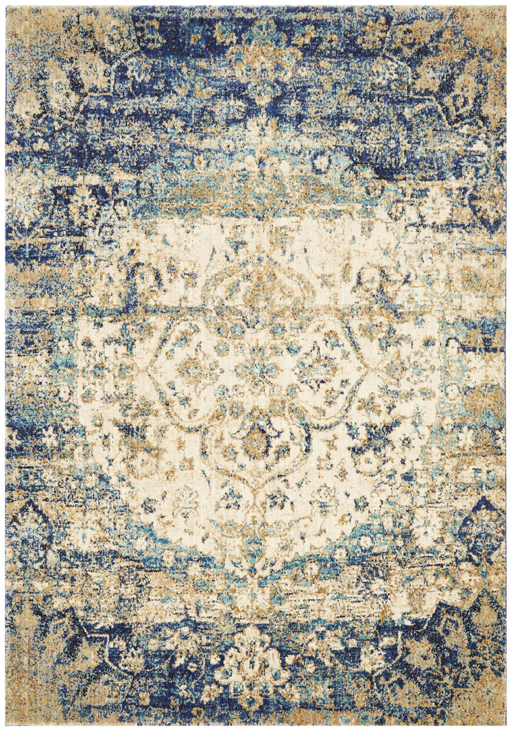 Network Rugs Venice Stunning Designer Ivory Blue Rug | Temple & Webster