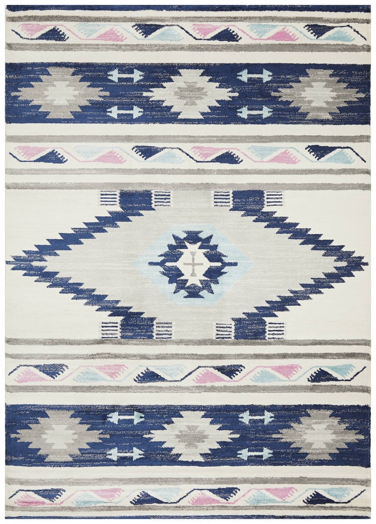 Network Navy & Ivory Pastel Boho Geometric Rug | Temple & Webster