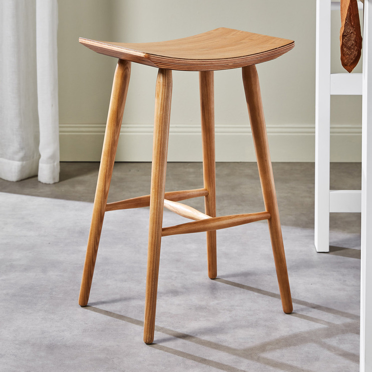 Temple & Webster 65.7cm Yoko Curved Ash Wood Barstool