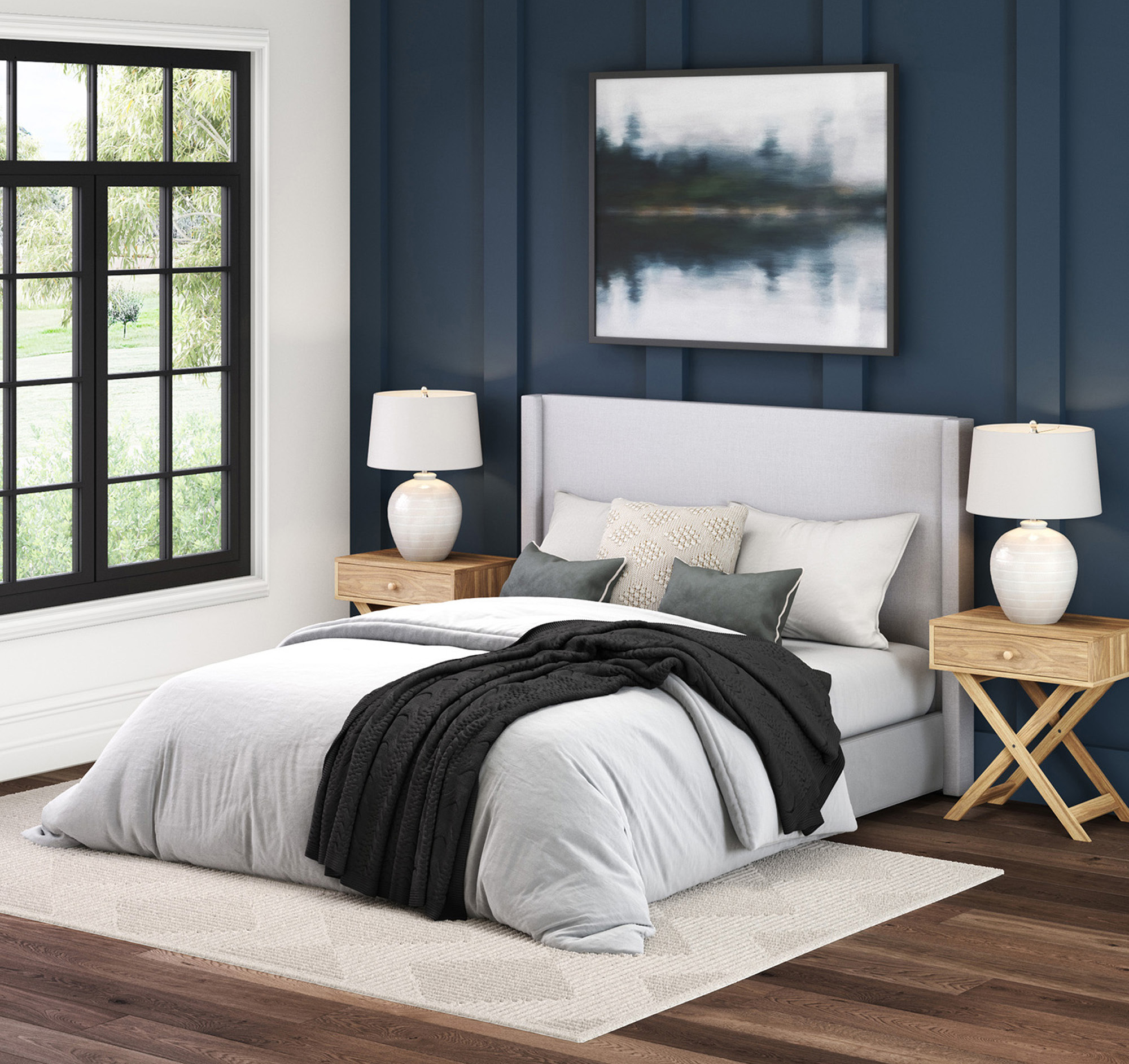 Casual Bedroom room ideas. Dark Contrast Bedroom. By Temple & Webster