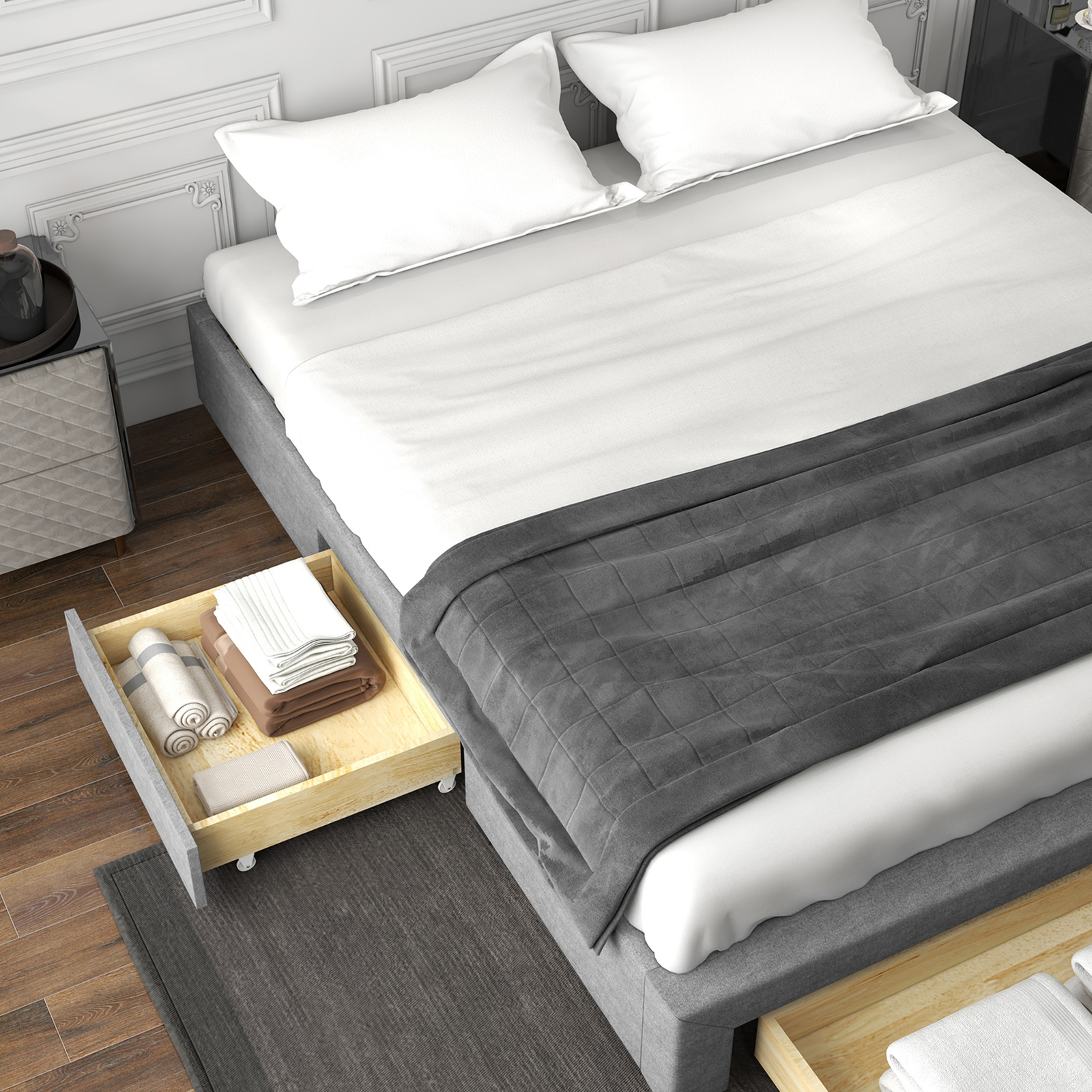 Chiswick Living Grey Palermo Bed Base with Drawers | Temple & Webster