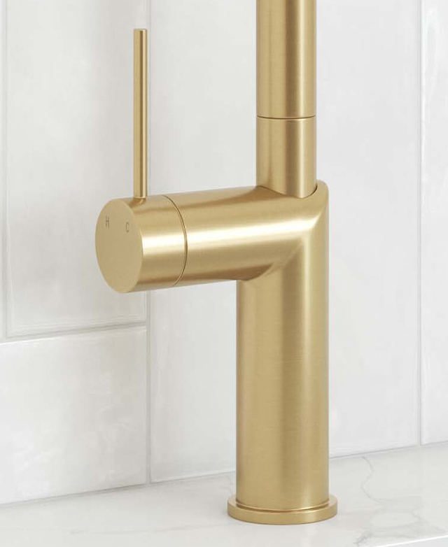 Temple & Webster Clovelly Brushed Gold Gooseneck Pull-Out Kitchen Sink ...