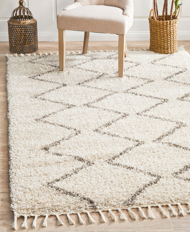 Network Rugs Natural Tan & Brown Buchra Fringed Moroccan Rug | Temple ...