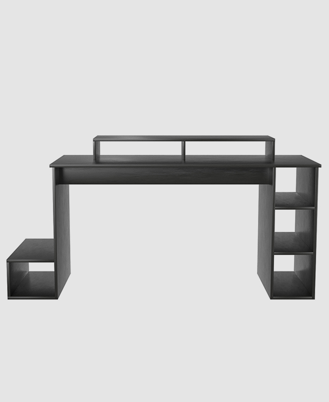 VIC Furniture Black Focus Gaming Desk with Raised Shelf | Temple & Webster
