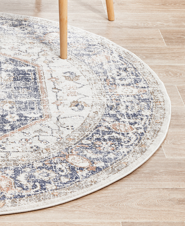 Network Rugs Blue Vintage Look Adalbert Round Rug | Temple & Webster