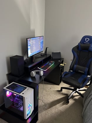 VIC Furniture Black Focus Gaming Desk with Raised Shelf | Temple & Webster