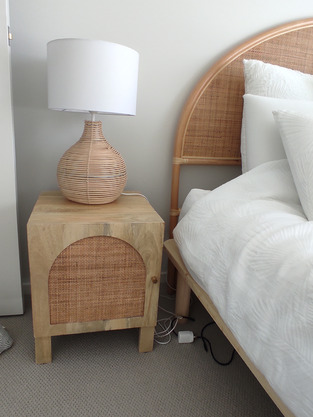 Temple & Webster Natural Anya Mango Wood & Rattan Bedside Table