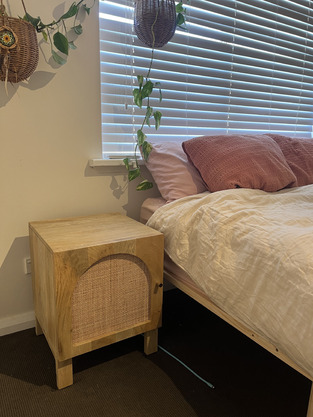 Temple & Webster Natural Anya Mango Wood & Rattan Bedside Table