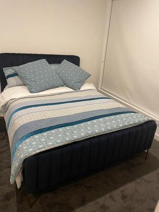 Temple & Webster Navy Emily Velvet Bed