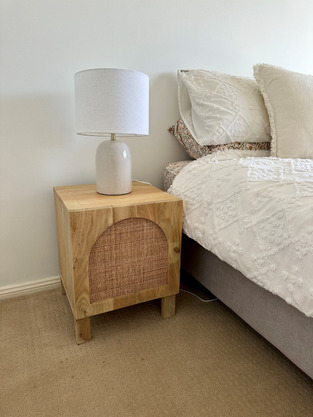Temple & Webster Natural Anya Mango Wood & Rattan Bedside Table