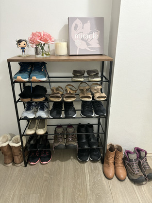 Yamazaki Tower 5 Tier Metal & Wood Shoe Rack | Temple & Webster