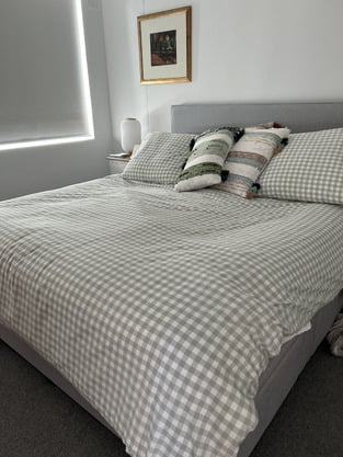 Temple & Webster Sage Gingham Washed Cotton Quilt Cover Set