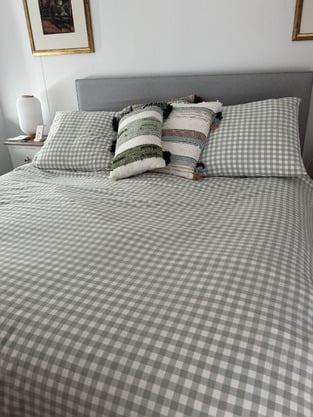 Temple & Webster Sage Gingham Washed Cotton Quilt Cover Set