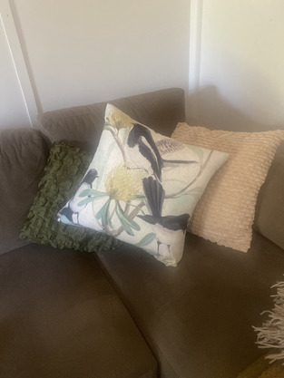 SageLane Willy Wagtail Linen-Blend & Velvet Cushion | Temple & Webster